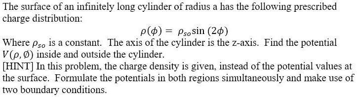 SOLVED: The surface of an infinitely long cylinder of radius a has the following prescribed ...