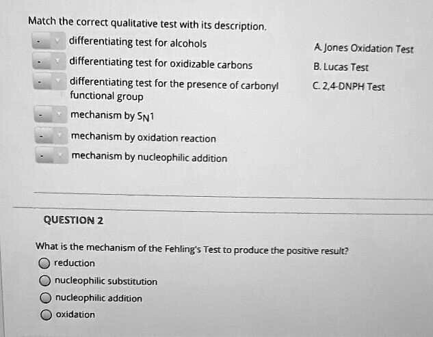 SOLVED: Match the correct qualitative test with its description. A ...