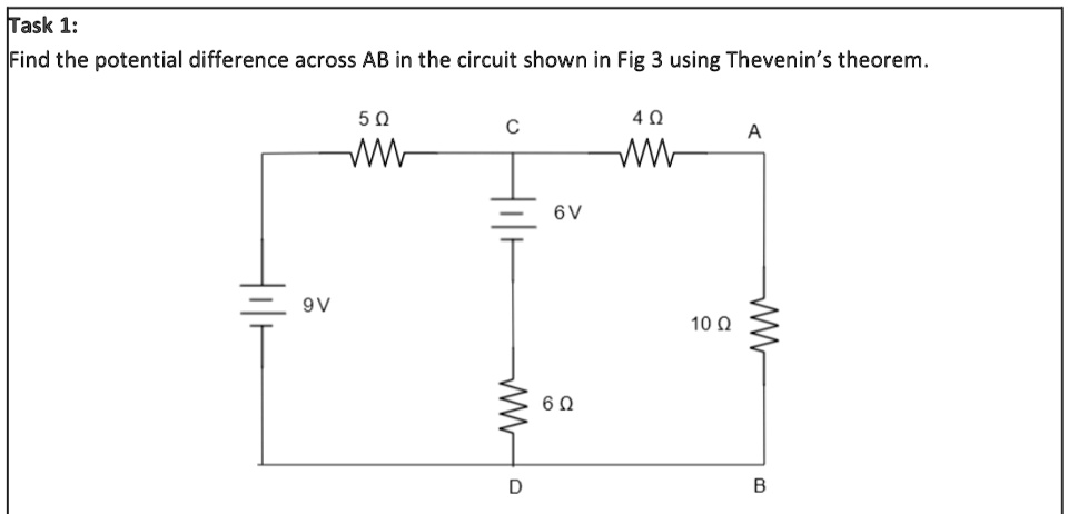 Task 1: Find the potential difference across AB in the circuit shown in Fig 3 using Thevenin's ...