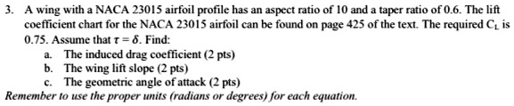 SOLVED: A wing with a NACA 23015 airfoil profile has an aspect ratio of ...