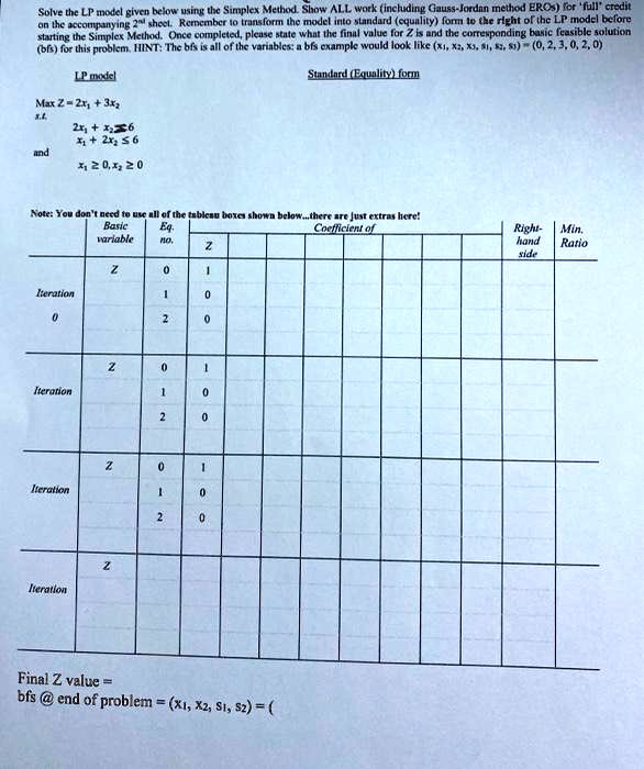 SOLVED: Solve tc LP todcl given bclow using tlbc Sirnplex MethodShow ...