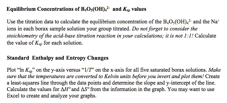 SOLVED: Equilibrium Concentrations of BO3(OH)4- and Ksp values Use the titration data to ...