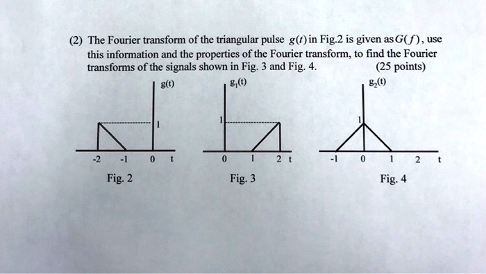 (2) The Fourier transform of the triangular pulse g(t) in Fig.2 is given as G(f), use this ...