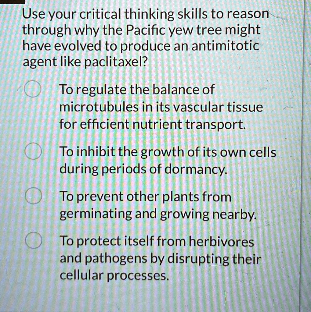 use your critical thinking skills to reason through why the pacific yew ...