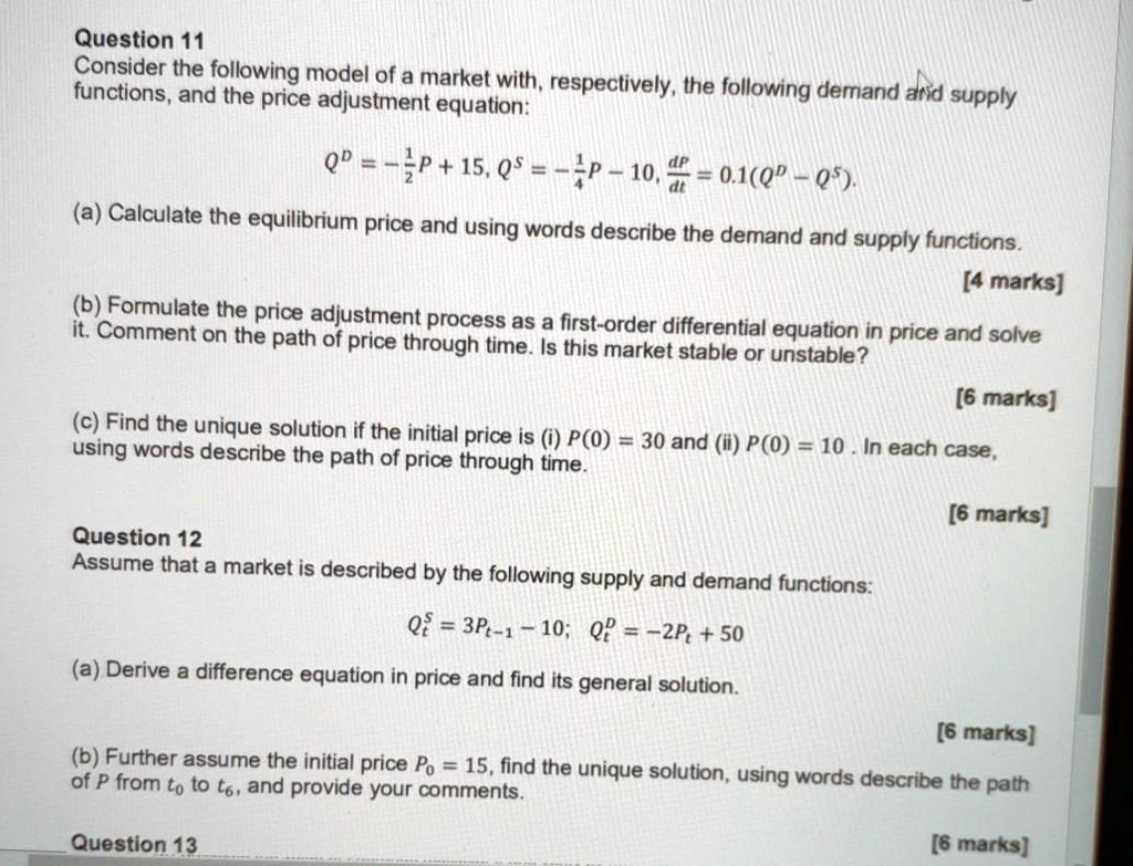 SOLVED: Question11 Consider the following model of a market with ...