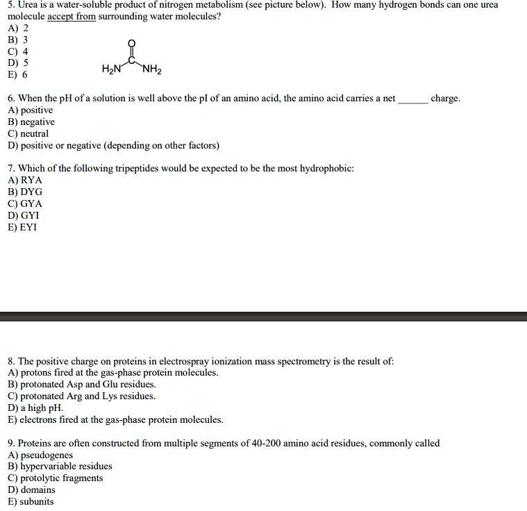 SOLVED: 5. Urea is a water-soluble product of nitrogen metabolism (see ...