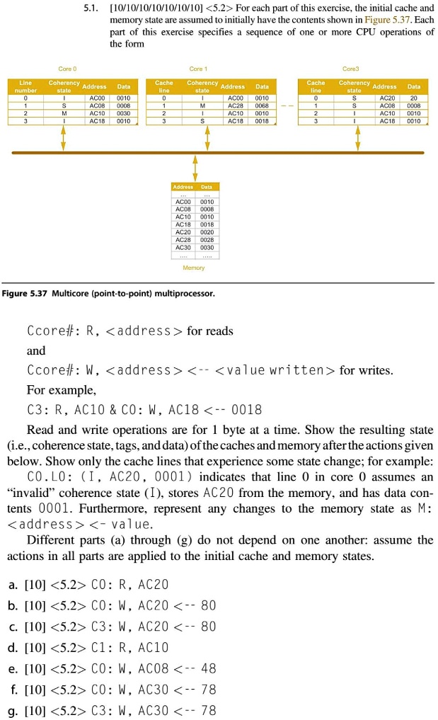 51 1010101010101052for each part of this exercisethe initial cache and memory state are assumed ...