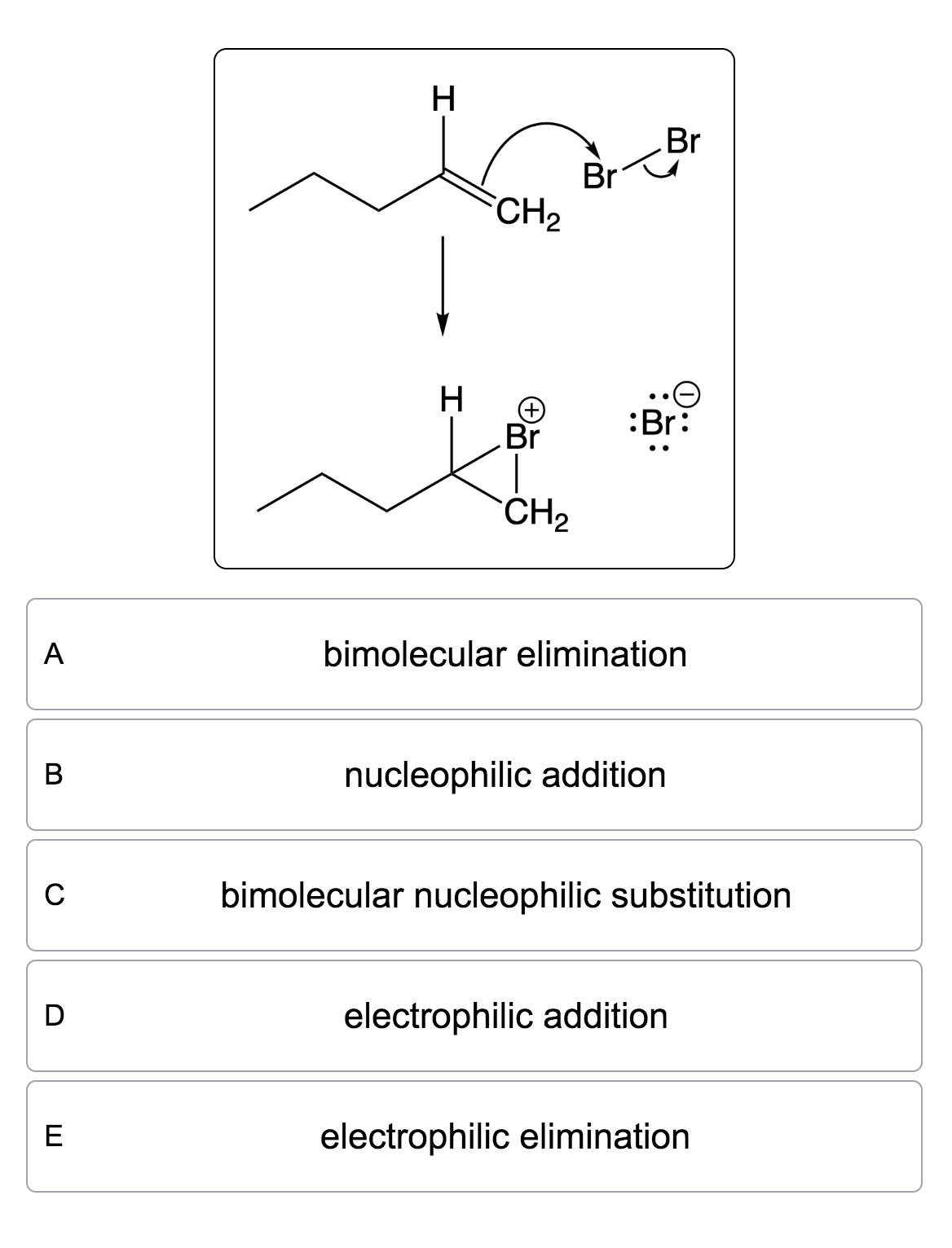 a bimolecular elimination b nucleophilic addition c bimolecular ...