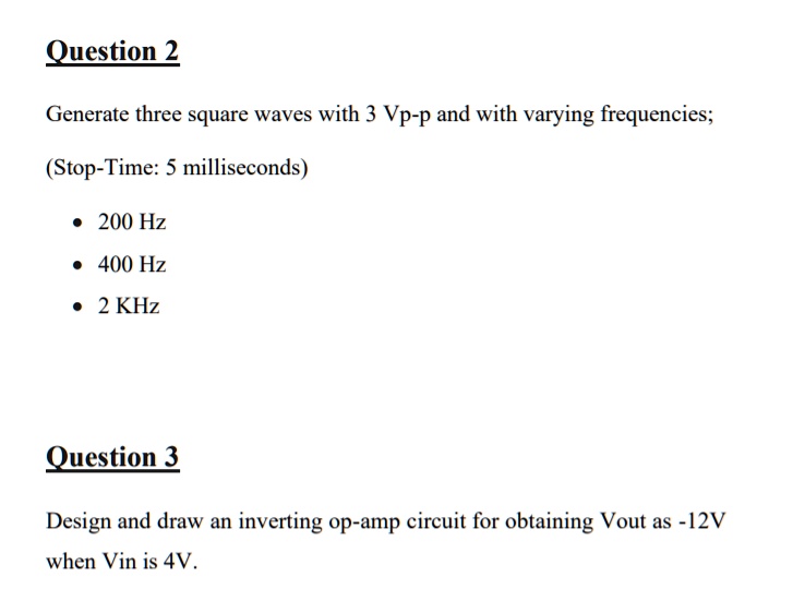 Question 2 Generate three square waves with 3 Vp-p and with varying ...