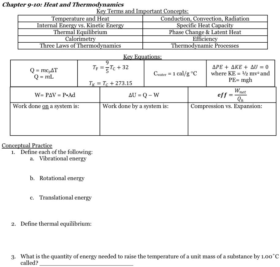 chapter 9 1o heat and thermodynamics kex terms and important concepts ...