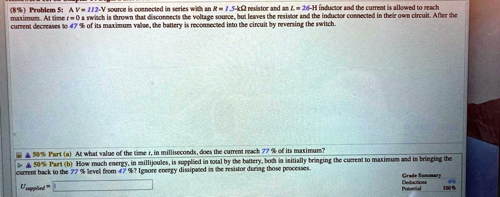 SOLVED: Problem 5: A V=112-V source is connected in series with an R=1. ...