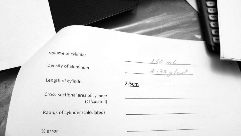 SOLVED: Volume of cylinder Density of aluminum 140 Length of cylinder ... SOLVED: Volume of cylinder Density of aluminum 140 Length of cylinder ...