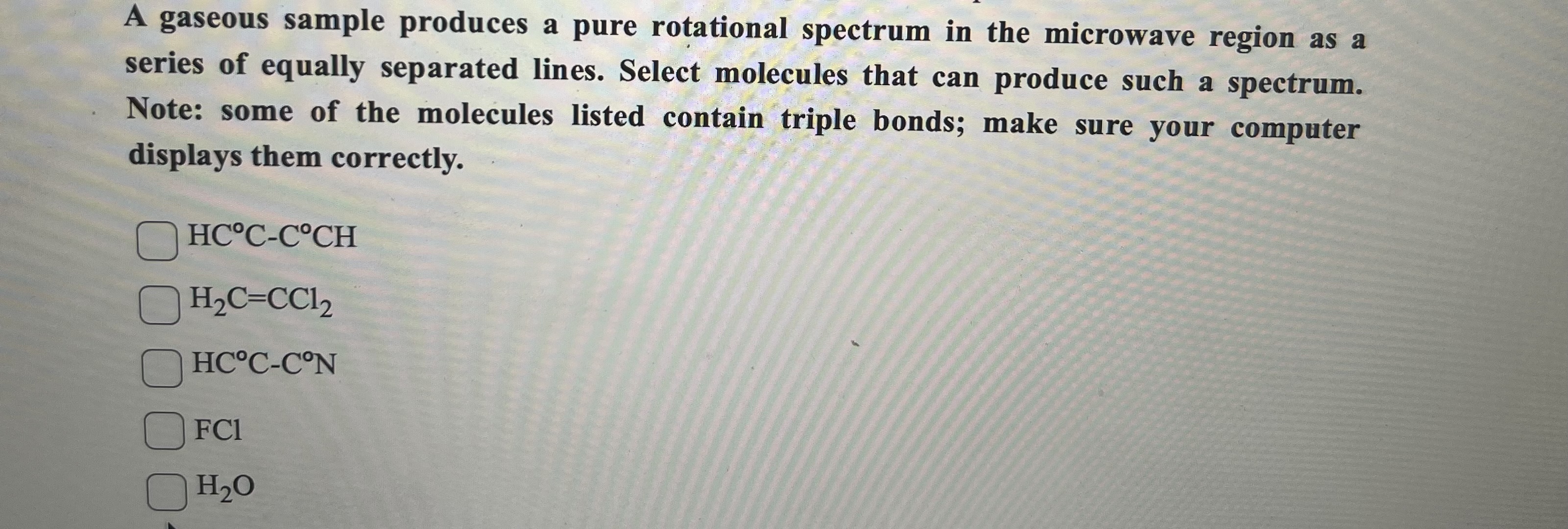 A gaseous sample produces a pure rotational spectrum in the microwave ...