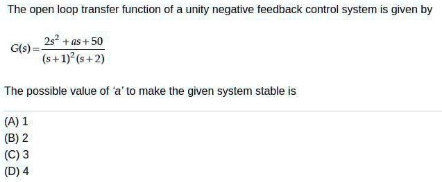 SOLVED: The open loop transfer function of a unity negative feedback ... SOLVED: The open loop transfer function of a unity negative feedback ...