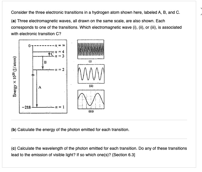 consider the three electronic transitions in hydrogen atom shown here labeled a b and c a three ...