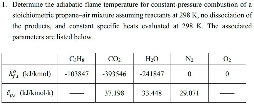 l determine the adiabatic flame temperature for constant pressure combustion of a stoichiometric ...