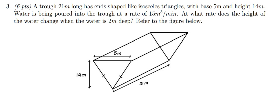 SOLVED: A trough 21 m long has ends shaped like isosceles triangles ...