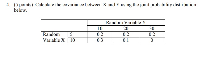 SOLVED: (5 points) Calculate the covariance between X and Y using the joint probability ...