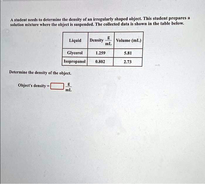 SOLVED: A student needs to determine the density of an irregularly ...