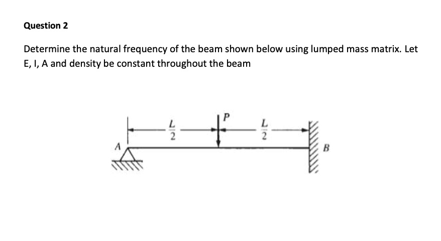 SOLVED: Question 2 Determine the natural freguency of the beam shown ...