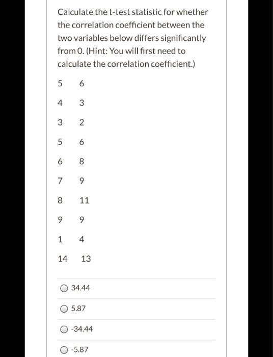 SOLVED: Calculate the t-test statistic for whether the correlation ...