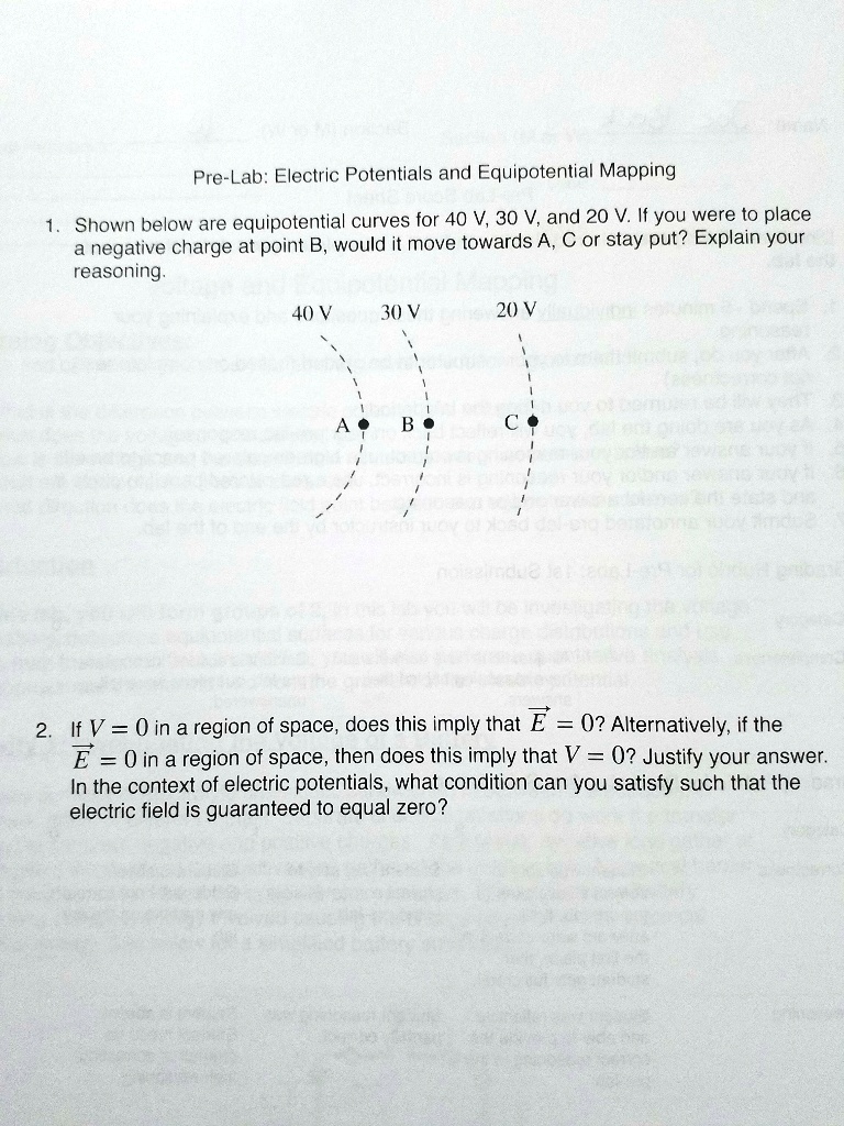 SOLVED: Pre-Lab: Electric Potentials and Equipotential Mapping Shown ...