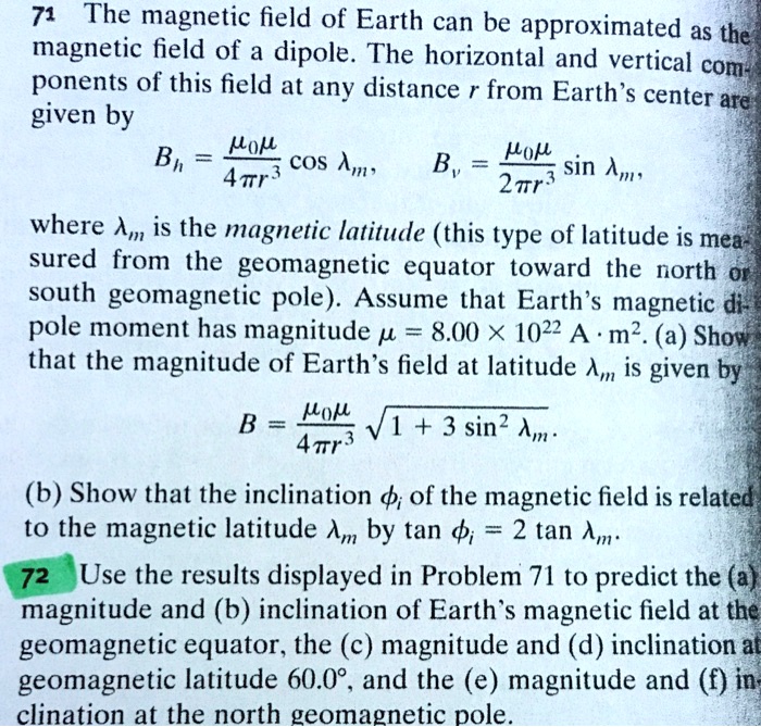 magnitude and inclination of earths magnetic field at the geomagnetic ...