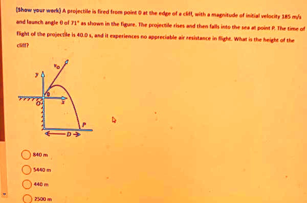 SOLVED: A projectile is fired from point O at the edge of a cliff with a magnitude of initial ...