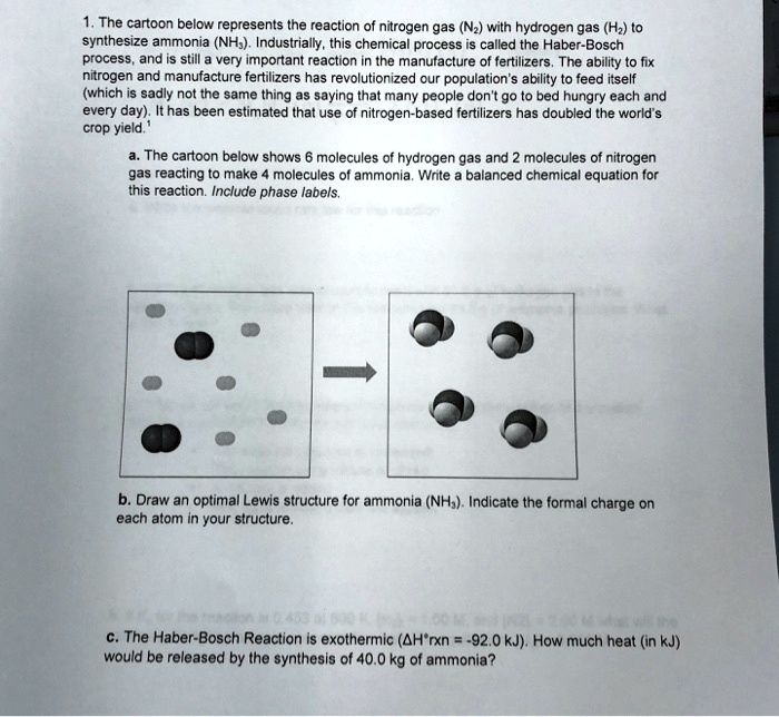 1. The cartoon below represents the reaction of nitrogen gas (N2) with ...