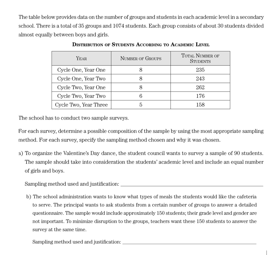 the table below provides data on the number of groups and students in ...