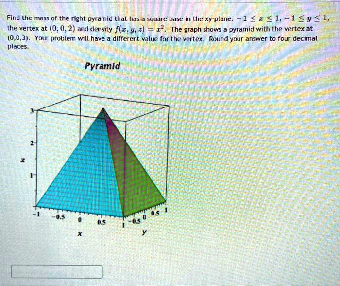 SOLVED: Find the mass of the right pyramid that has a square base in ...