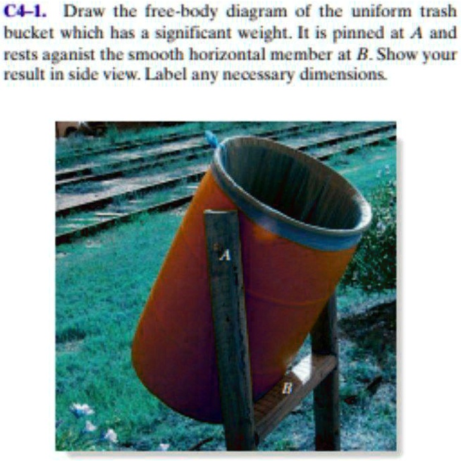 C4-1. Draw the free-body diagram of the uniform trash bucket which has ...