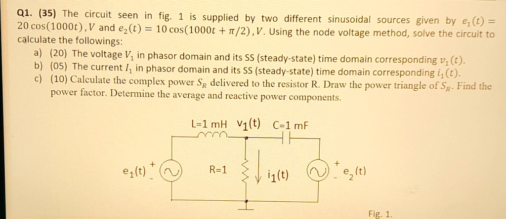 Q1. (35) The circuit seen in fig. 1 is supplied by two different ...