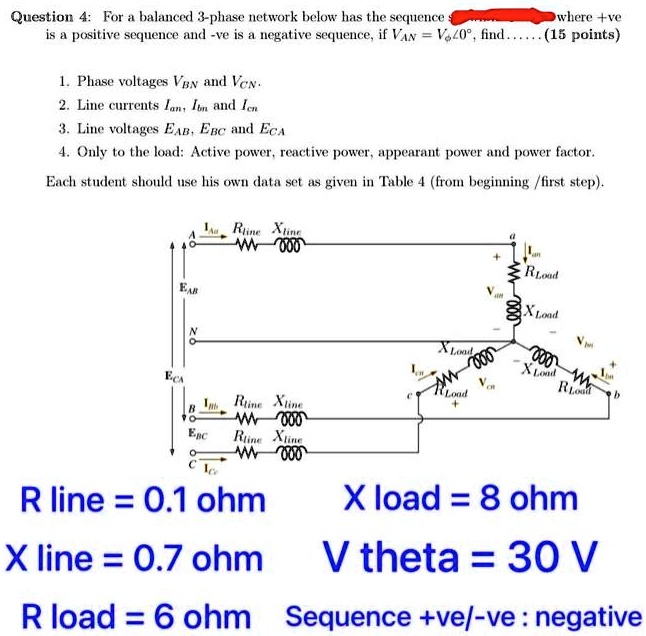 SOLVED: Question 4: For a balanced 3-phase network below has the ...