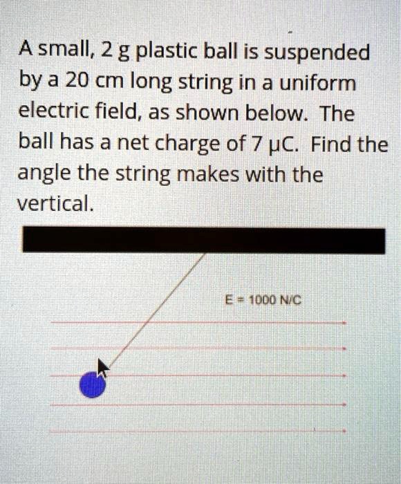 SOLVED: A small, 2 g plastic ball is suspended by a 20 cm long string ...