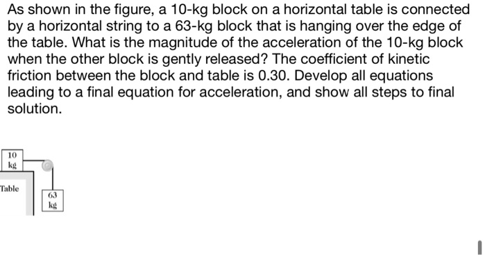 SOLVED: As shown in the figure, a 10-kg block on a horizontal table is connected by a horizontal ...