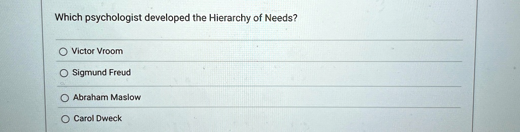 Which psychologist developed the Hierarchy of Needs? Victor Vroom ...