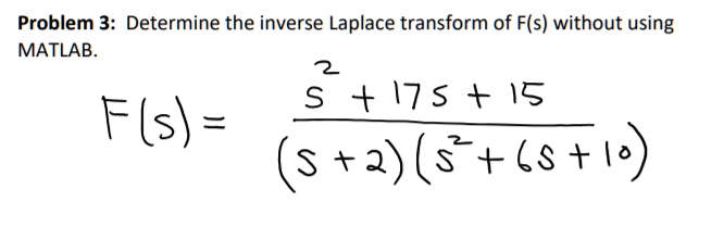 Solved Determine The Inverse Laplace Transform Of Fs Without Using Matlab And Using Partial