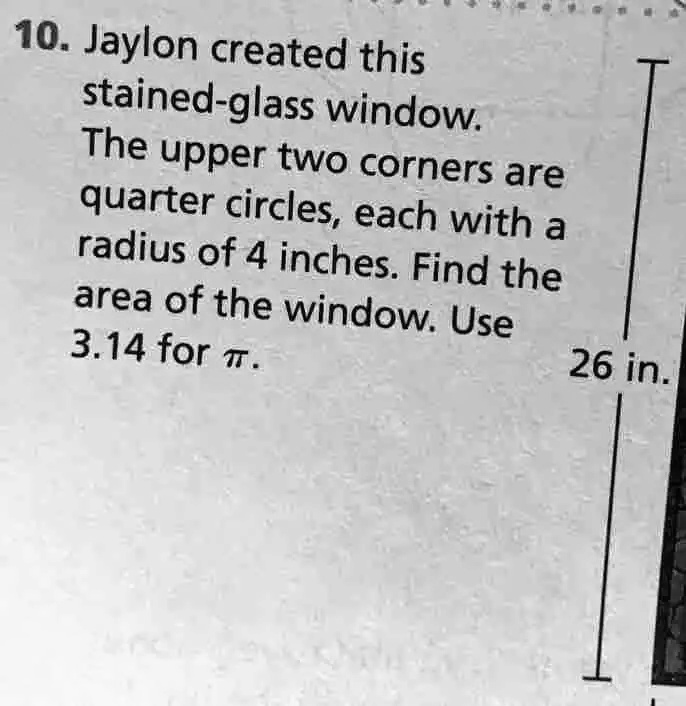 10. Jaylon created this stained-glass window. The upper two corners are ...