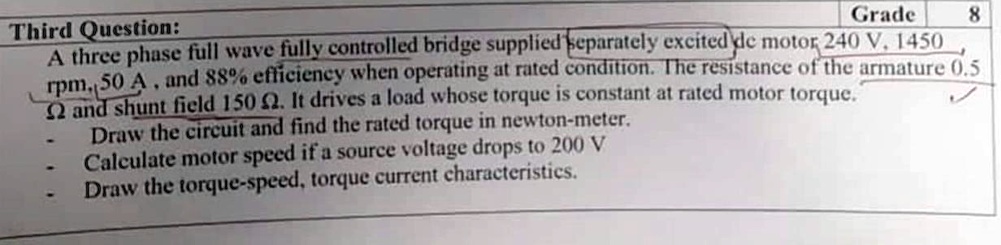 grade 8 third question draw the circuit and find the rated torque in ...