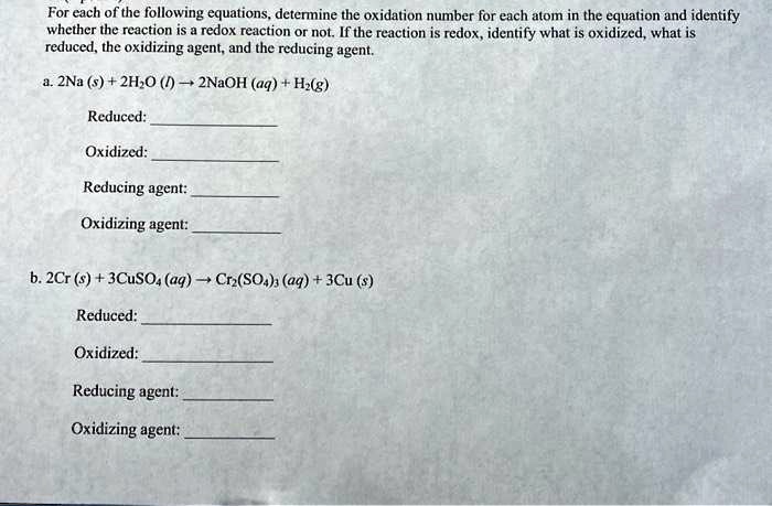 Solved For Each Of The Following Equations Determine The Oxidation