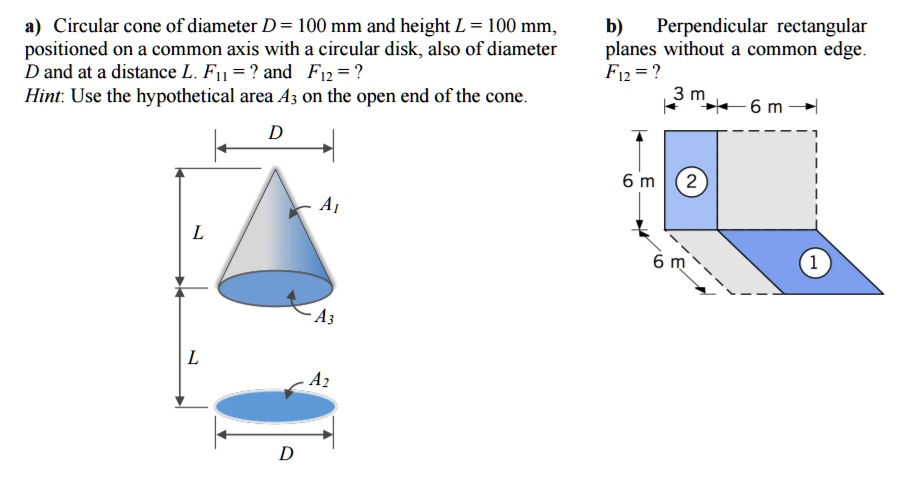 SOLVED: a) Determine F11 and F12 b) Determine F12 a Circular cone of diameter D= 100 mm and ...
