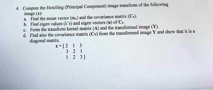 4 compute the hotelling principal component image transform of the following image x a find the ...