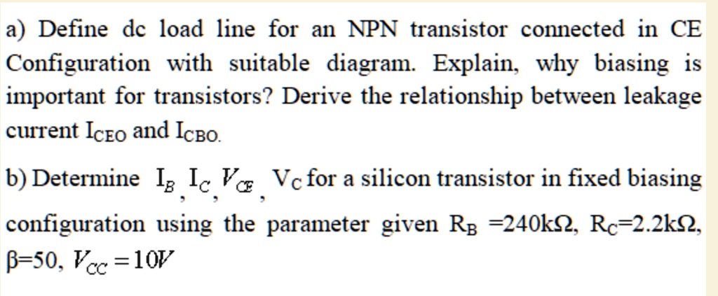 SOLVED: a) Define DC load line for an NPN transistor connected in CE configuration with a ...