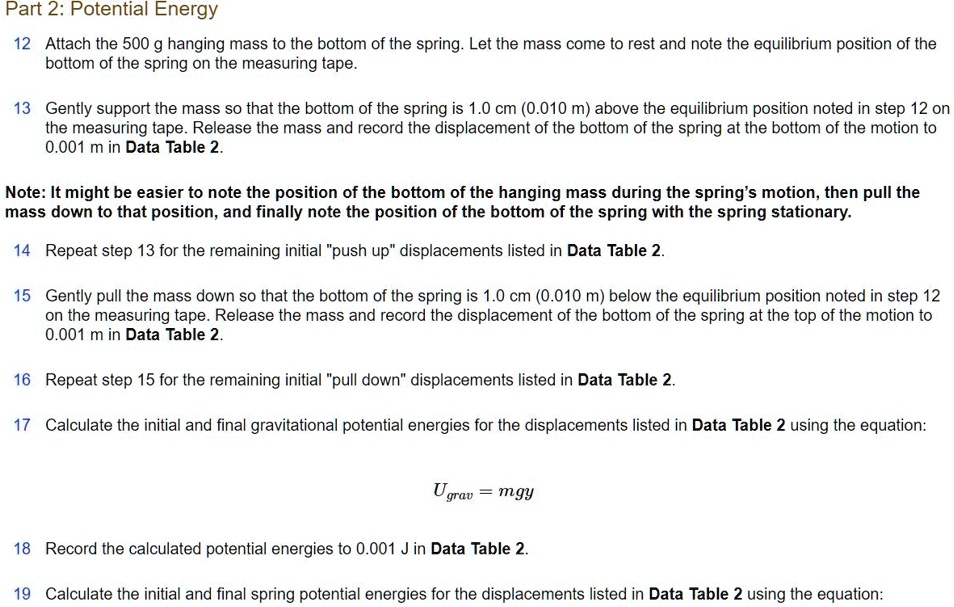part 2 potential energy 12 attach the 500 g hanging mass to the bottom ...
