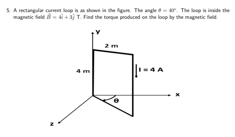 SOLVED: A rectangular current loop is as shown in the figure: The angle 0 = 40? The loop is ...