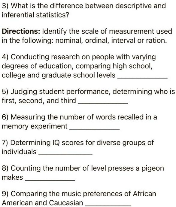 SOLVED: 3) What is the difference between descriptive and inferential ...