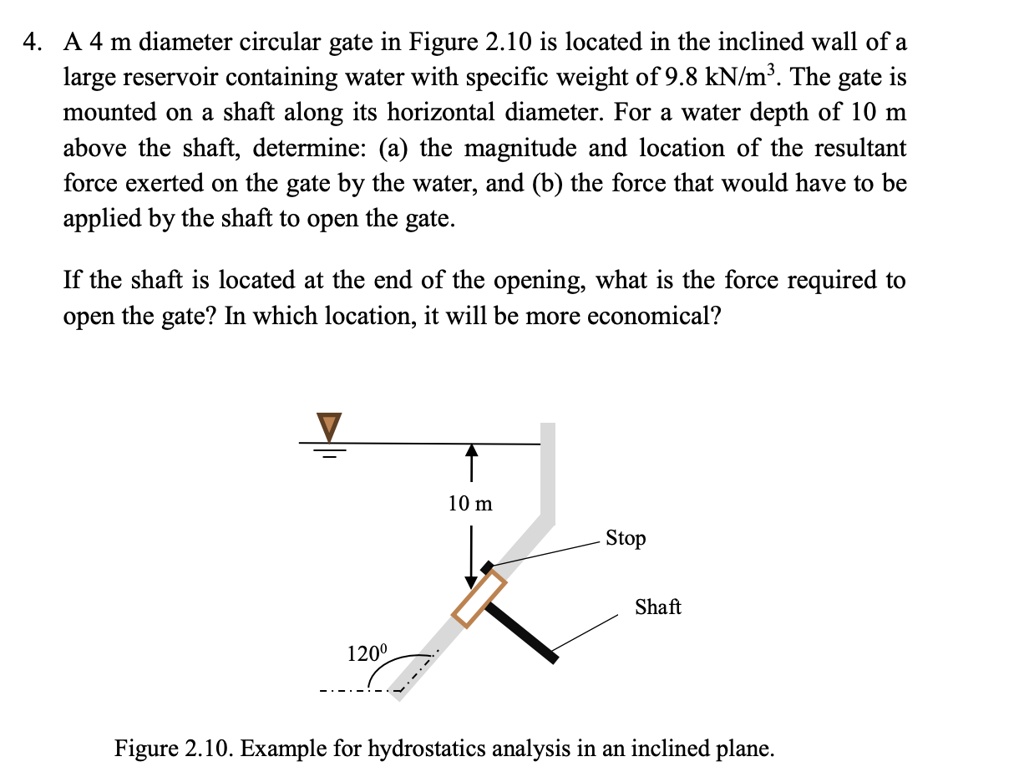 SOLVED: 4. A 4 m diameter circular gate in Figure 2.10 is located in ...
