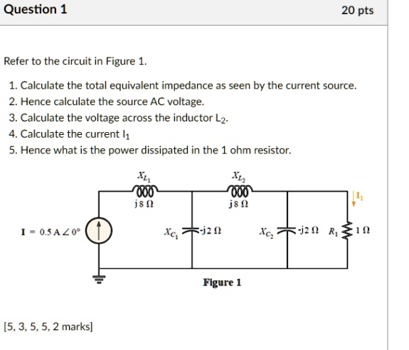 question 1 20 pts refer to the circuit in figure 1 1calculate the total equivalent impedance as ...