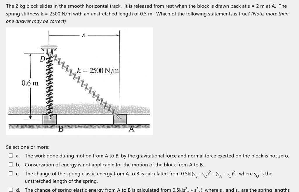 the 2 kg block slides in the smooth horizontal track it is released ...